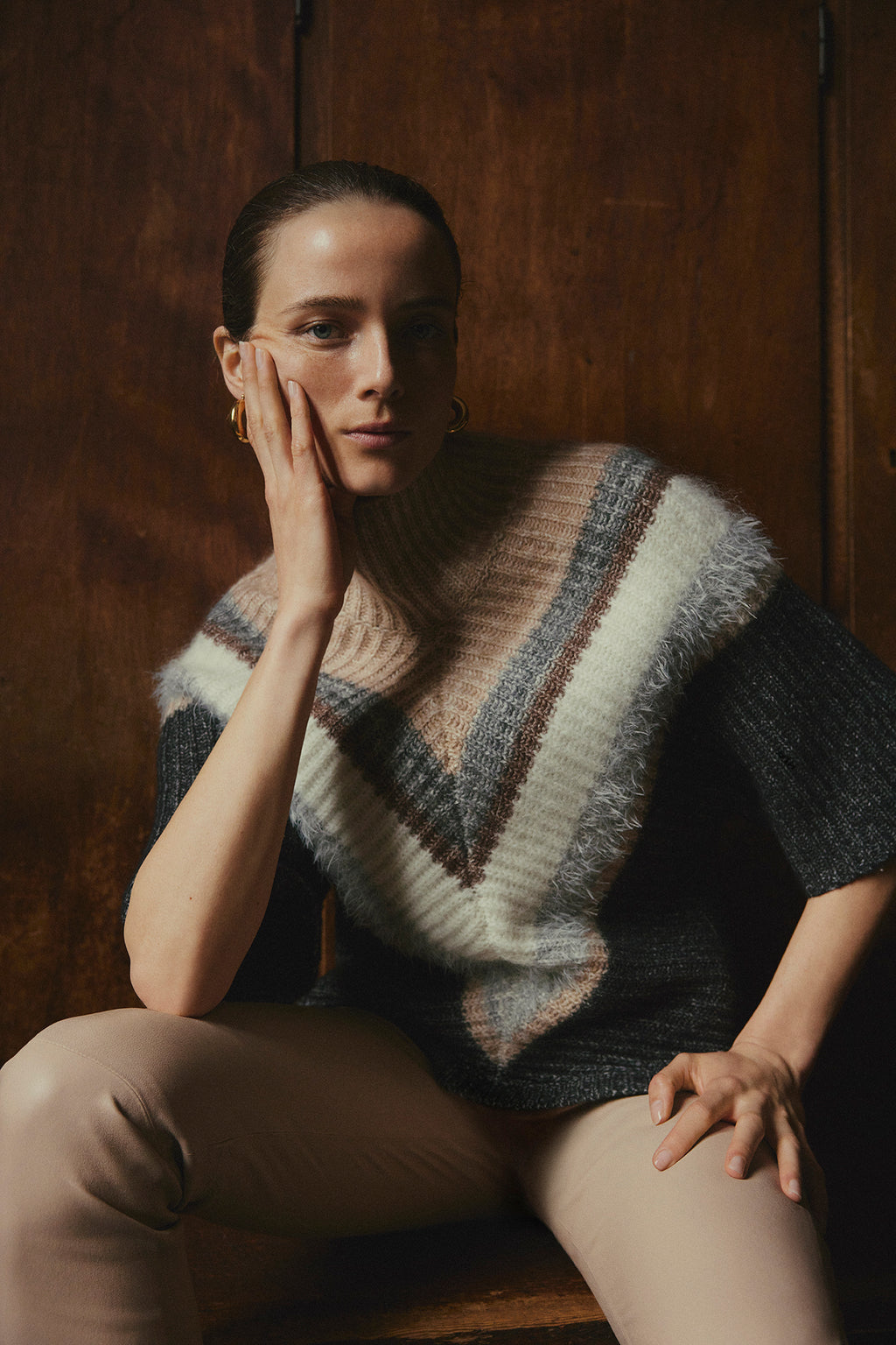 GUSTAV Lima Roll Neck Cape Neutral Stripes – Milana